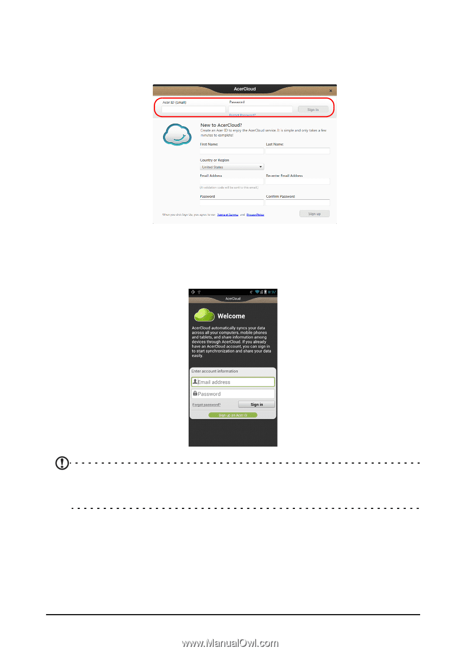 Sign in using your Acer ID, Create an AcerCloud ID | Acer Liquid I110 ...