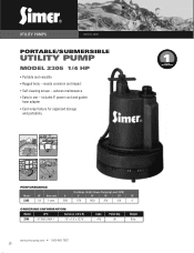 Pentair Pentair Simer 2305-04 Submersible Thermoplastic Utility Pump Manual